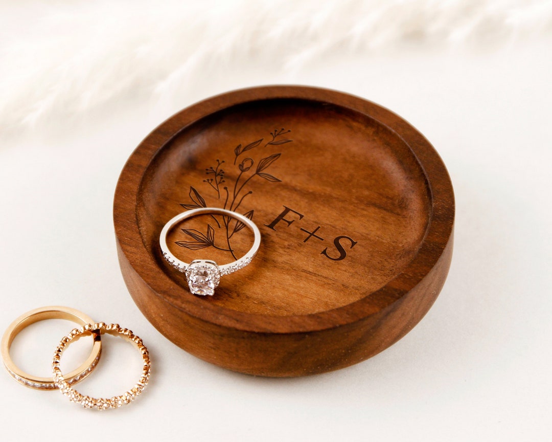 Personalized Wooden Ring Dish, Custom Wedding Ring Holder, Wedding Ring ...