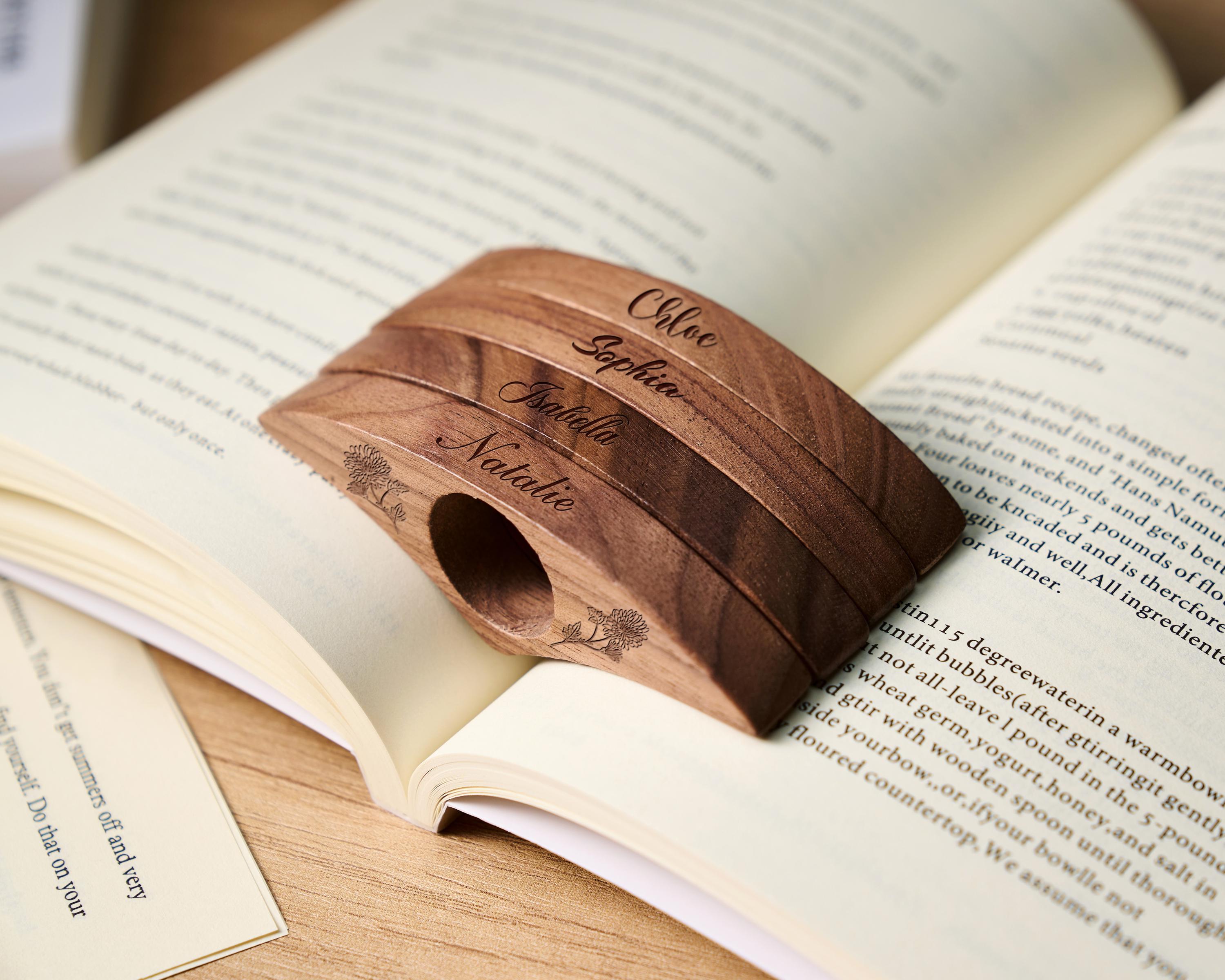 Custom Wooden Book Page Holder for One Hand Reading, Personalized Name ...