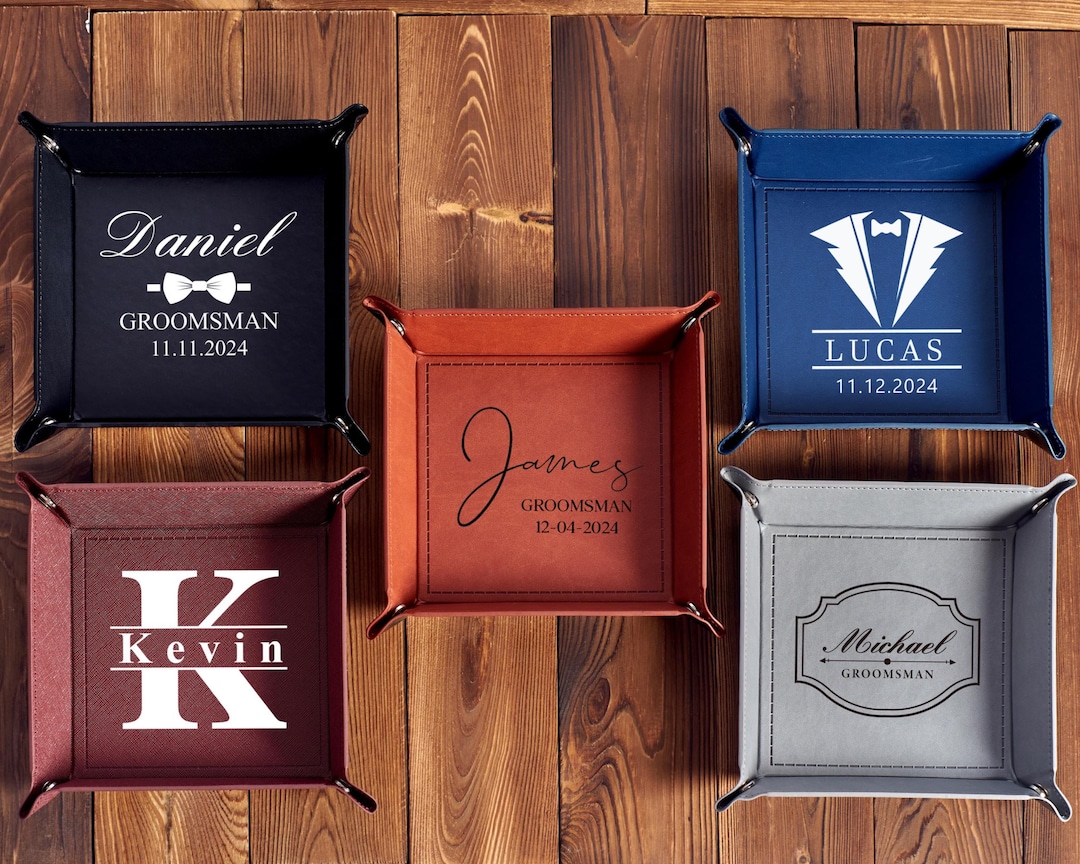 Personalized Leather Valet Tray With Engraved Name, Custom Key Holder ...