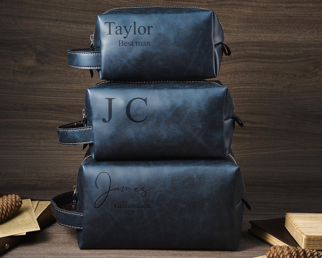 Custom Leather Dopp Kit With Laser Engraving, Personalized Leather ...