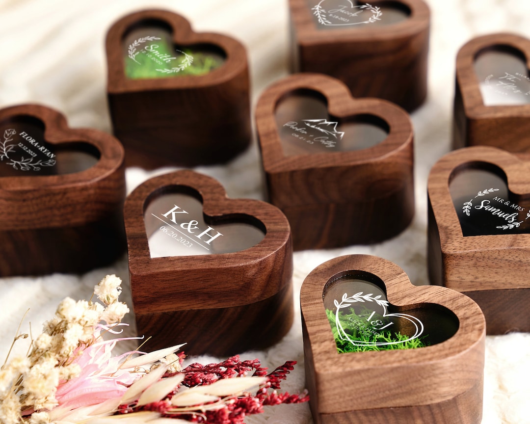 Custom Wooden Wedding Ceremony Ring Box With Acrylic Lid,personalized ...