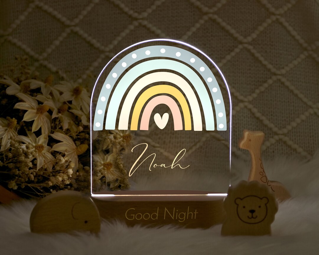 Personalized Baby Night Light With Name, Custom Night Lamp With Wooden ...