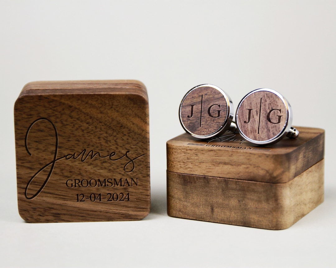 Personalized Cuff Links Box With Custom Design, Wooden Cufflinks for ...