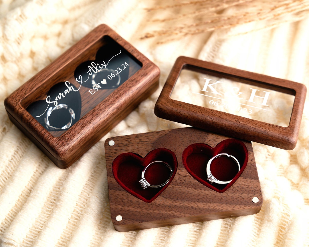 Personalized Name Wooden Engagement Ring Box With Clear Acrylic Cover ...