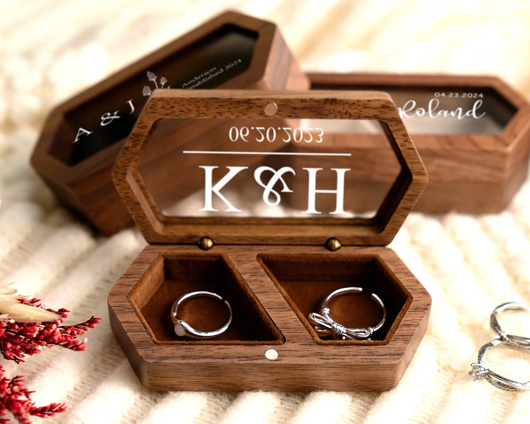 Custom Wooden Wedding Ceremony Ring Box With Acrylic Cover,personalized ...