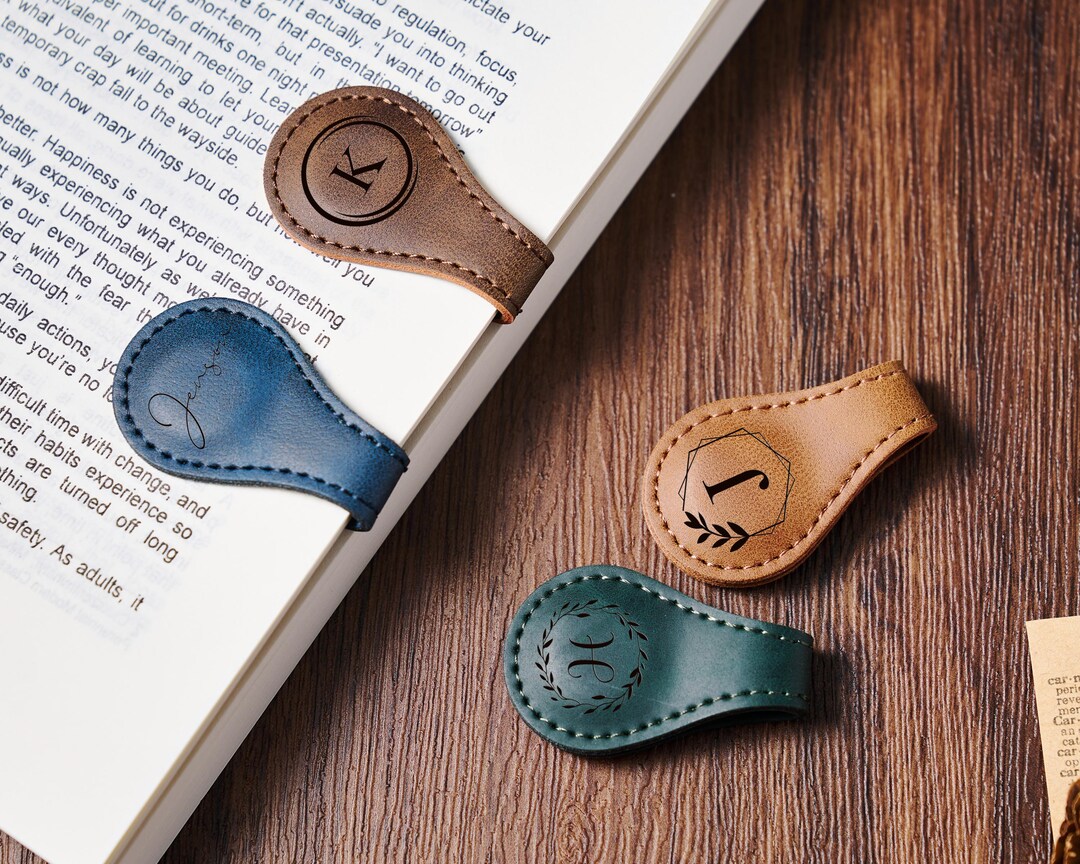 Engraved Magnetic Bookmark – Custom Leather Magnet Book Clip, Design ...