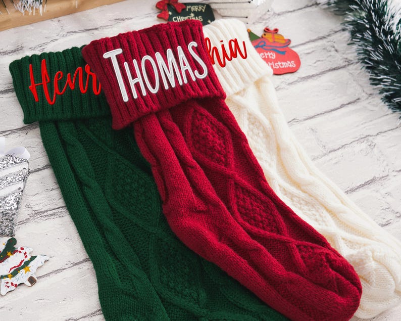 Personalized Family Christmas Stocking – Embroidered Knit Stocking With ...