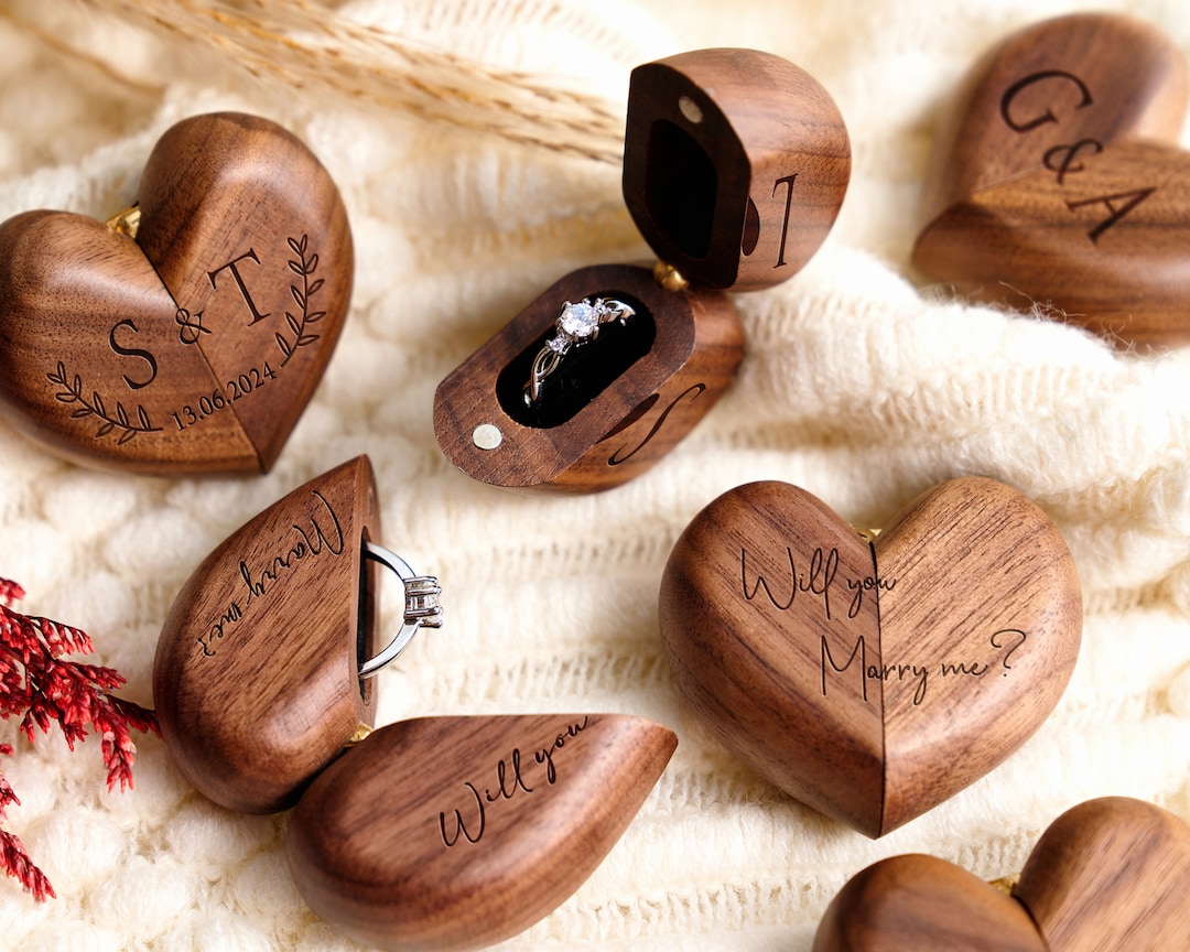 Custom Heart Shaped Wooden Ring Holder, Personalized Wedding Ring Box ...