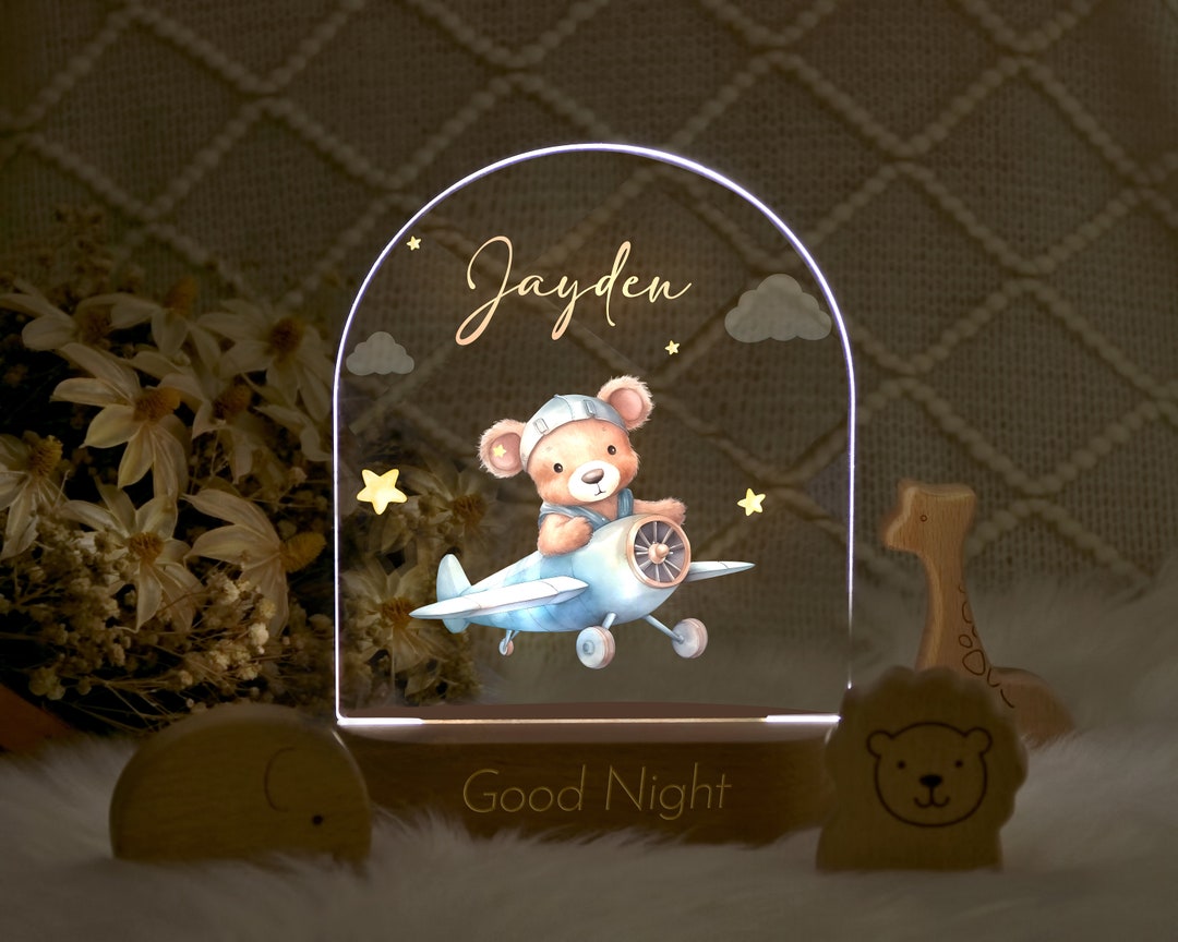 Personalized Baby Night Light With Name, Custom Night Lamp With Wooden ...