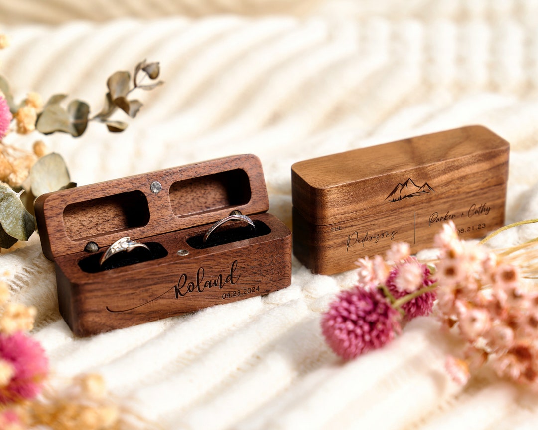 Personalized Wooden Ring Box With Design, Engraved Engagement Ring Box ...