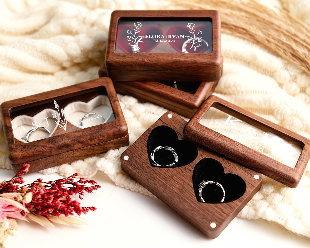 Custom Engraved Wooden Engagement Ring Box, Clear Acrylic Cover ...