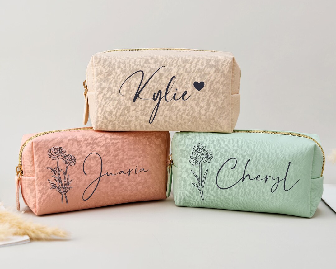 Personalized Leather Makeup Bag - Custom Monogrammed Cosmetic Bag ...