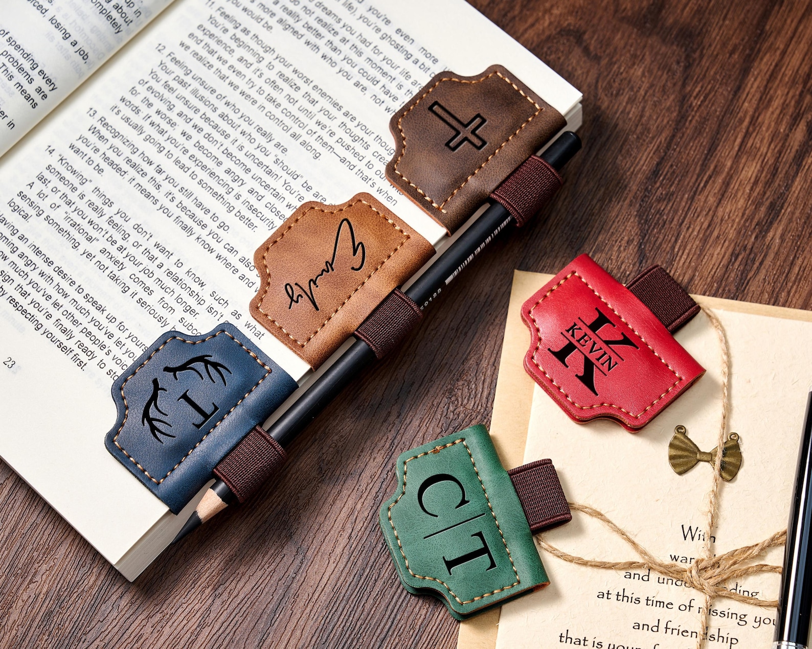 Personalized Leather Page Holder With Pen Slot, Readers, and ...