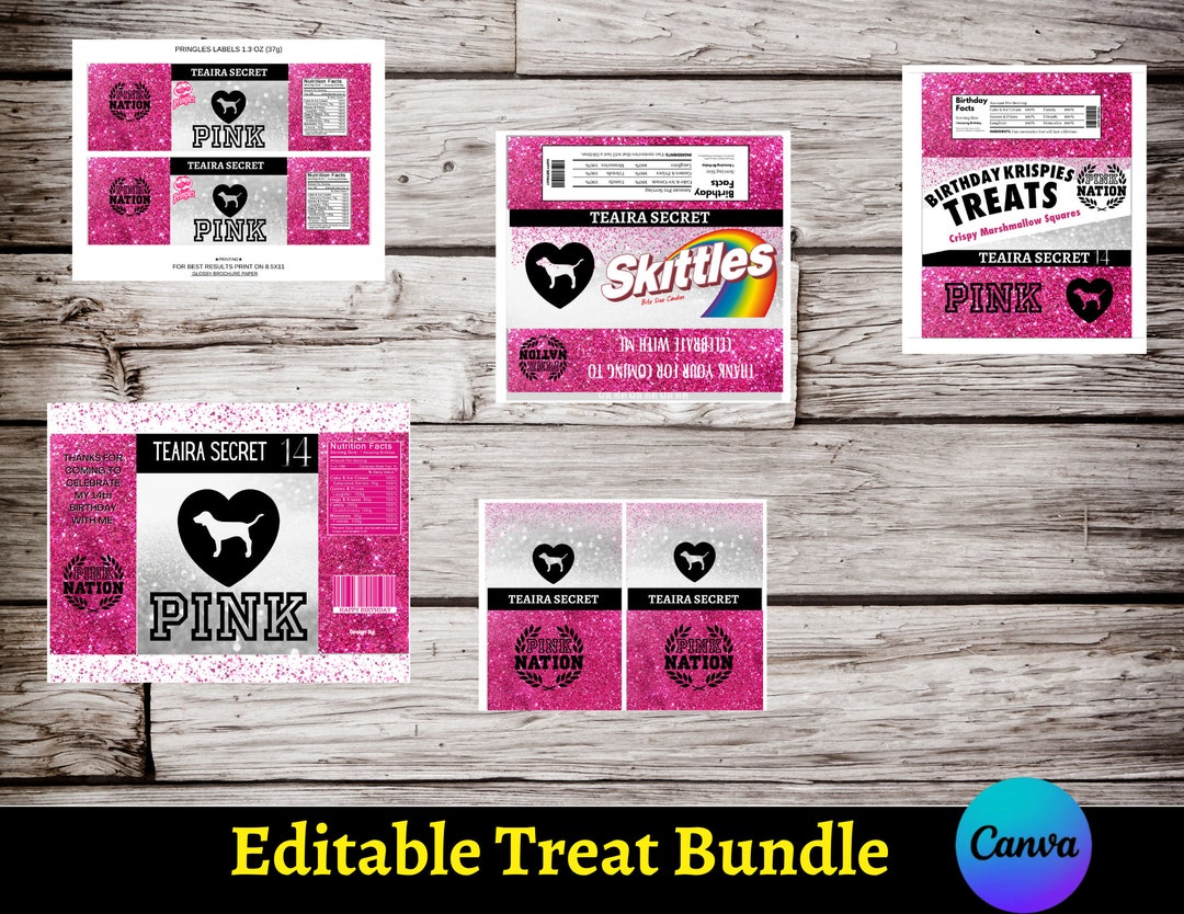 Customizable Treat Labelbirthday Love Pink Chip Bags Girl Treat Labels ...
