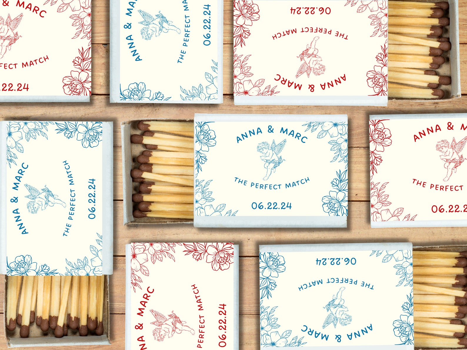 Whimsical MATCHBOX WEDDING FAVOR Template | Vintage, Hand Drawn, Cherub ...