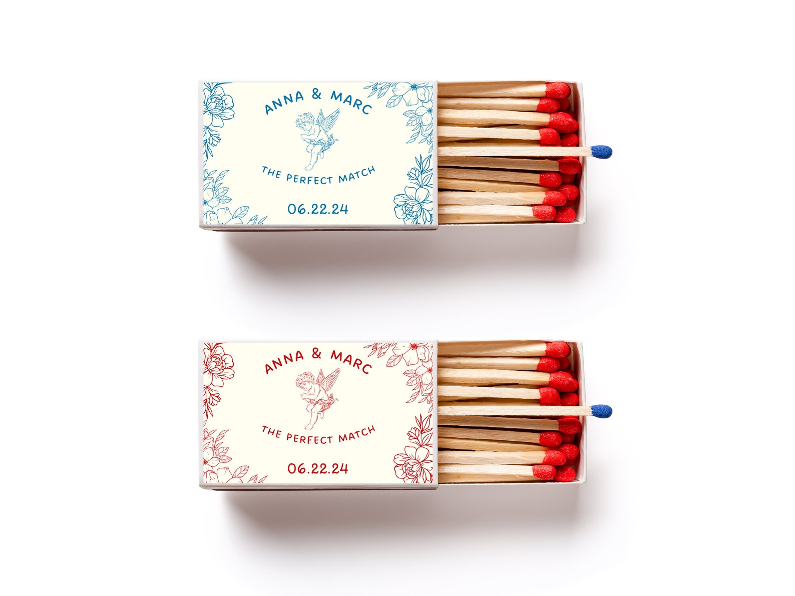 Whimsical MATCHBOX WEDDING FAVOR Template | Vintage, Hand Drawn, Cherub ...