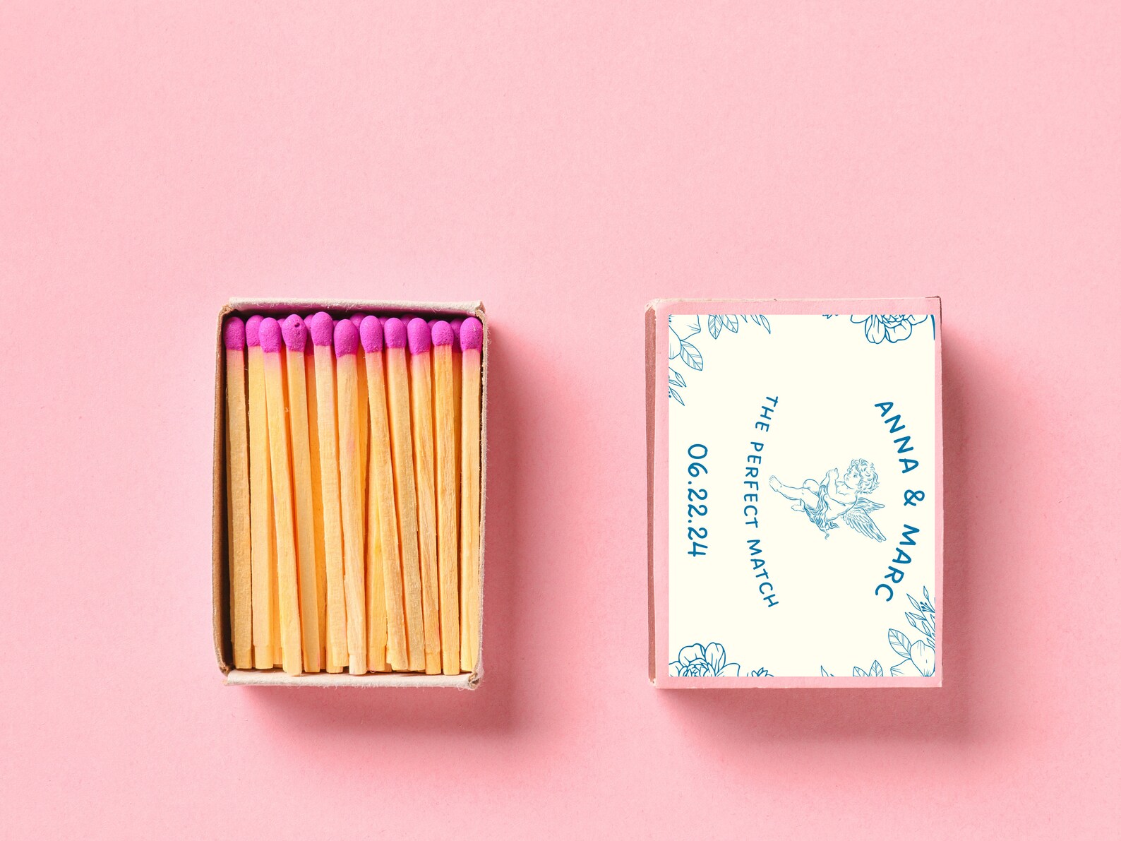 Whimsical MATCHBOX WEDDING FAVOR Template | Vintage, Hand Drawn, Cherub ...