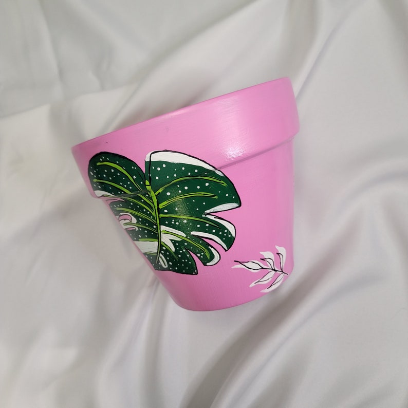 Variegated Monstera Leaf Terracotta Pot Hand Painted Indoor - Etsy