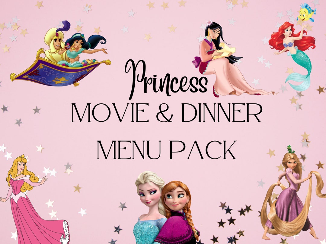 13 Princess Family Movie & Dinner Night Cards, With Recipes and Ideas ...