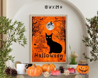 Black Cat Halloween Poster - Etsy