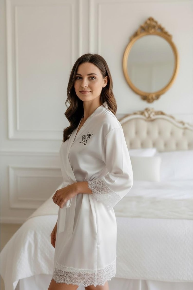Bride Robe Personalized White Silk Monogram Bridal Shower Bride to Be ...