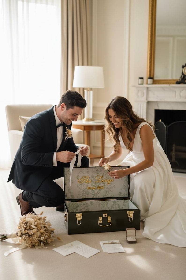 Green Trunk Card Holder Wedding Time Capsule Box Fiancée Proposal Box ...
