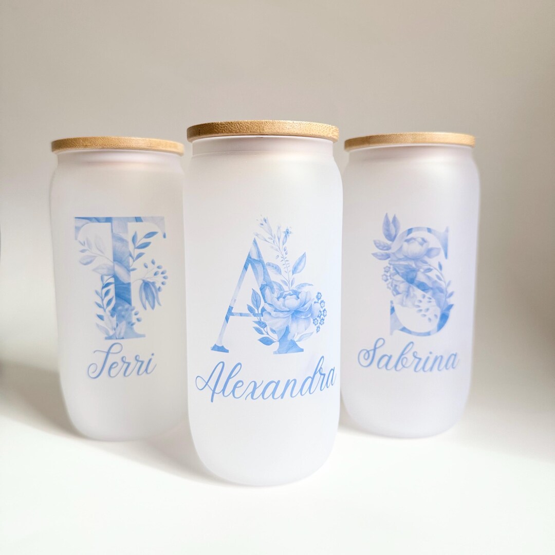 Monogram Glass Cup With Name Personalized Glass Tumbler for Bridal ...