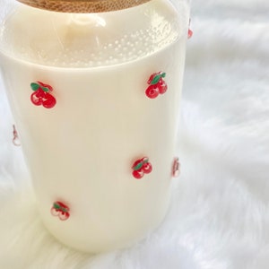 Red Cherry Glass Cup With Bamboo Lid for Iced Coffee 16oz Glass Cup ...