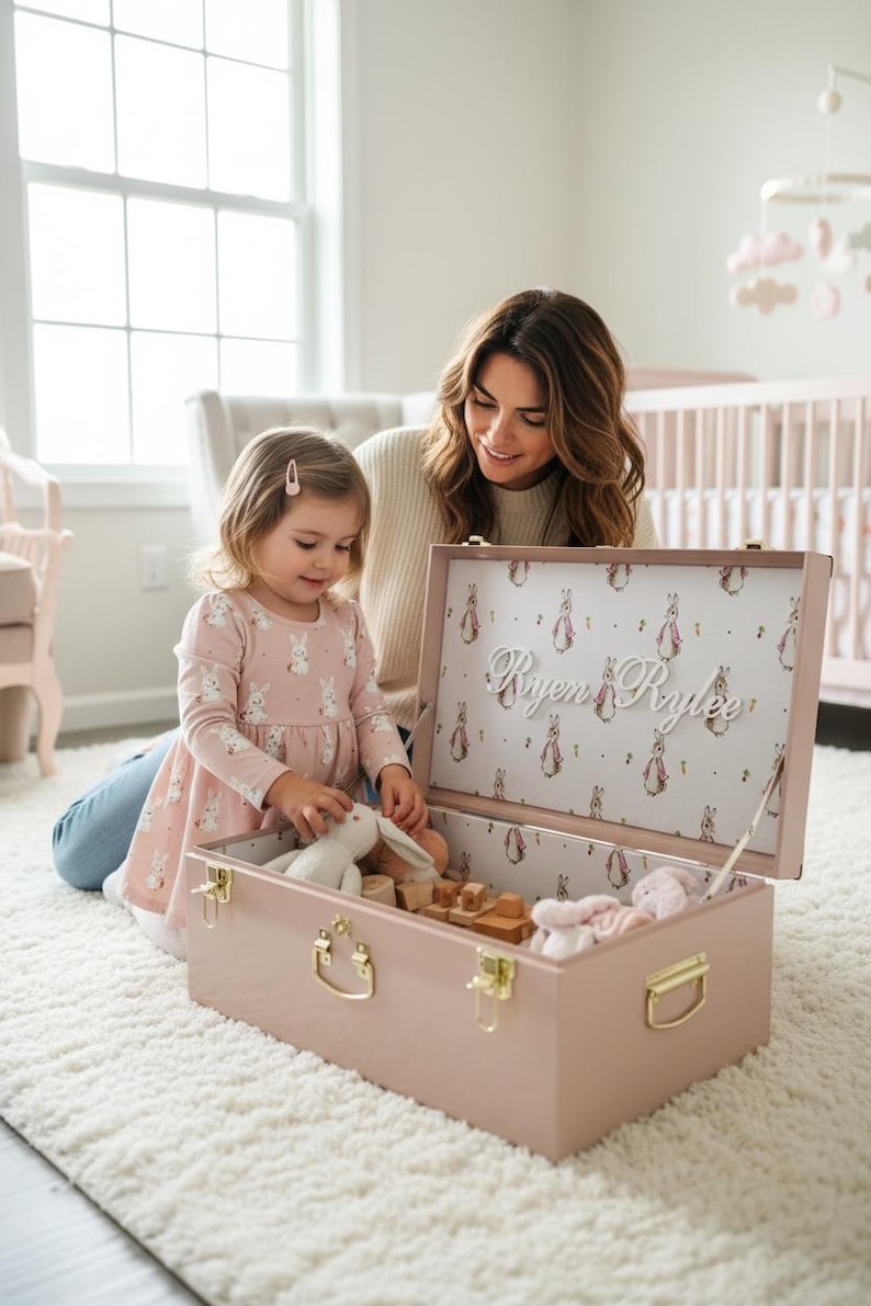 Baby Girl Keepsake Trunk Newborn Pink Nursery Decor Storage Bin Toddler ...