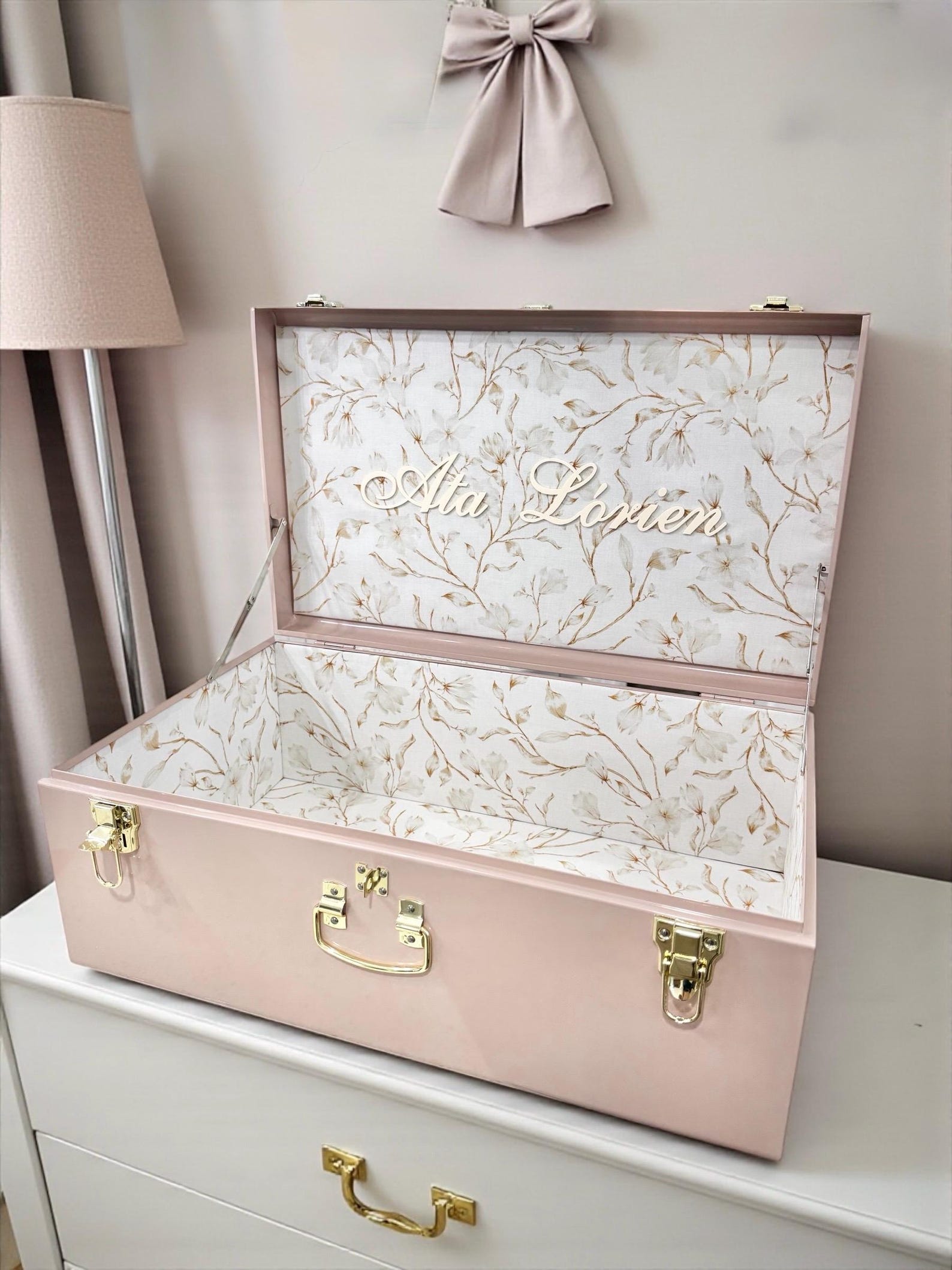 Baby Girl Keepsake Trunk Newborn Pink Nursery Decor Storage Bin Toddler ...