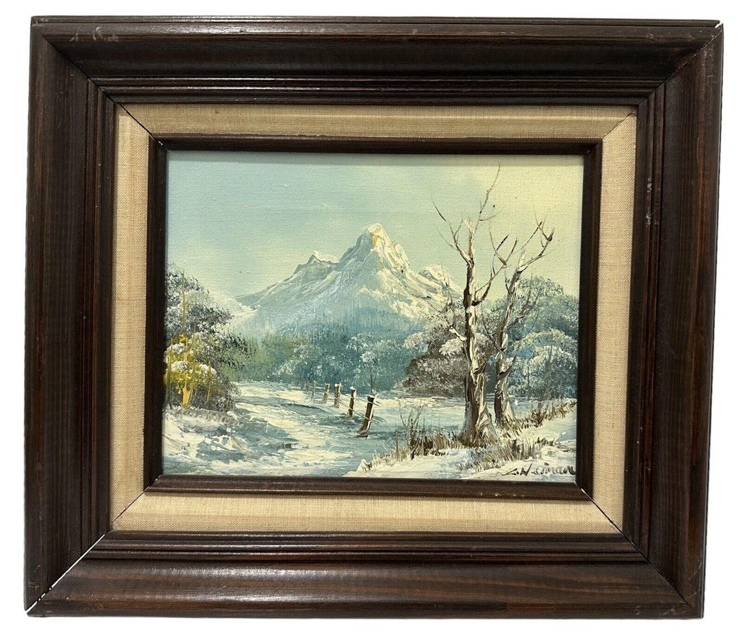 G Whitman Oil on Stretched Canvas Mountain Cabin Scene Framed 24x20 ...