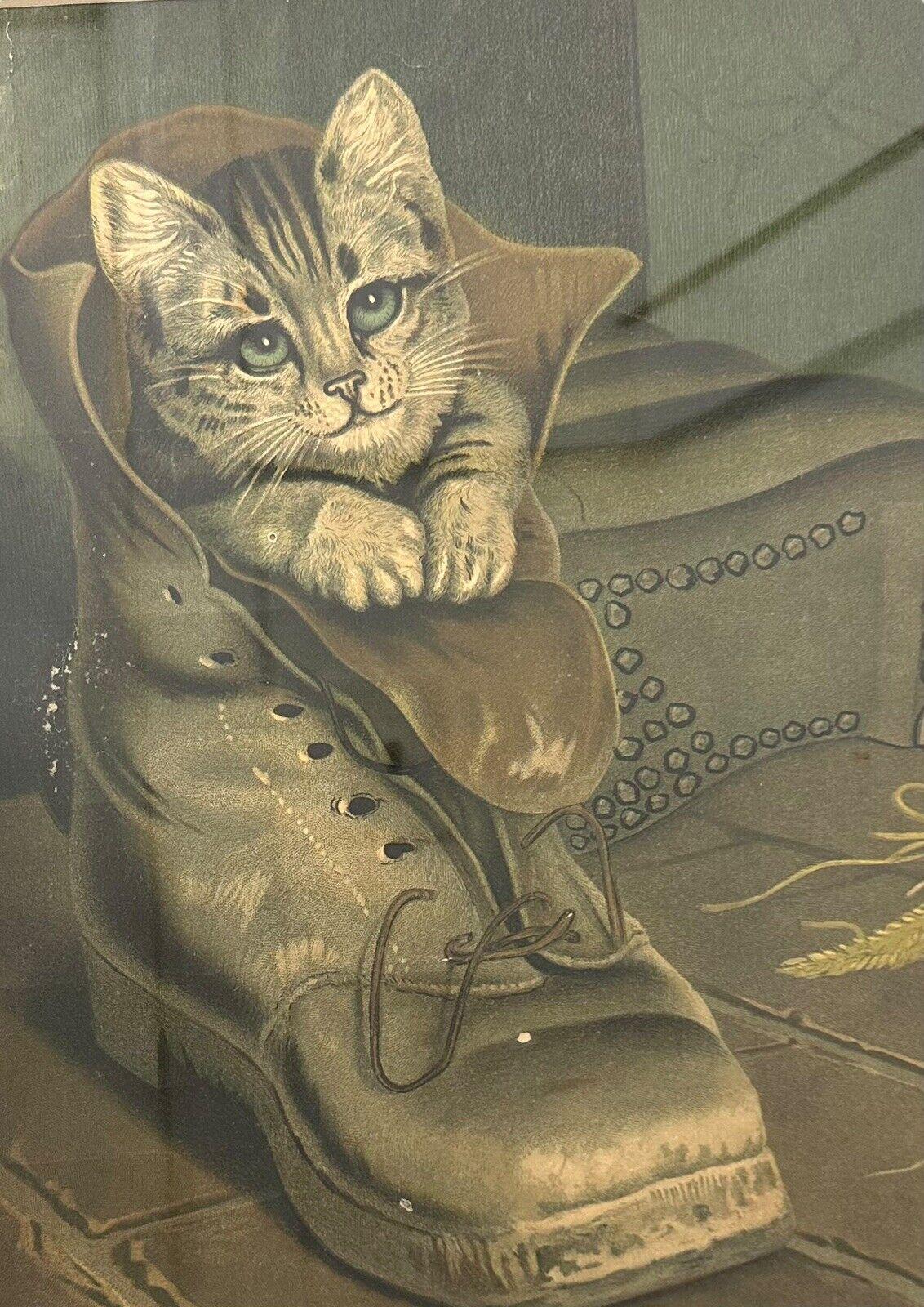 Antique "puss IN Boots" Lithograph Print Framed & Matted Frank Paton ...
