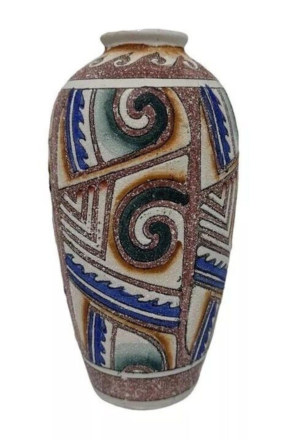 Vintage Textured Aztec Style Vase Earth Elements Colorful - Etsy
