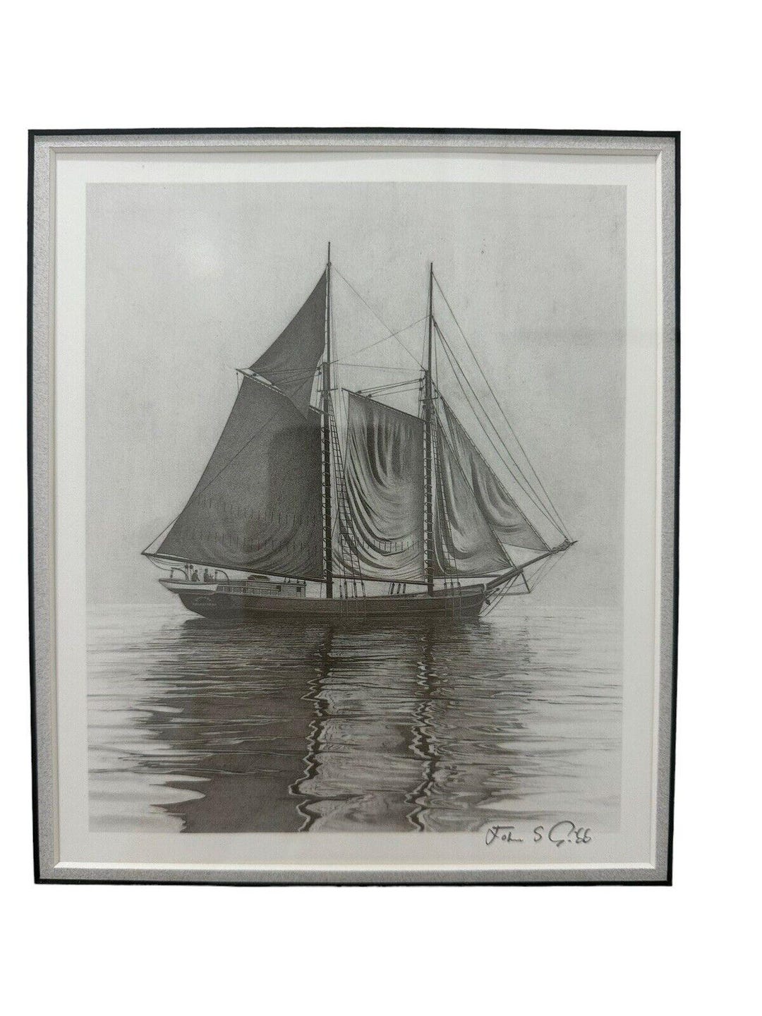 Set of 2 Signed Prints John Gibbs Large Sailing Vessels Nautical Boats ...