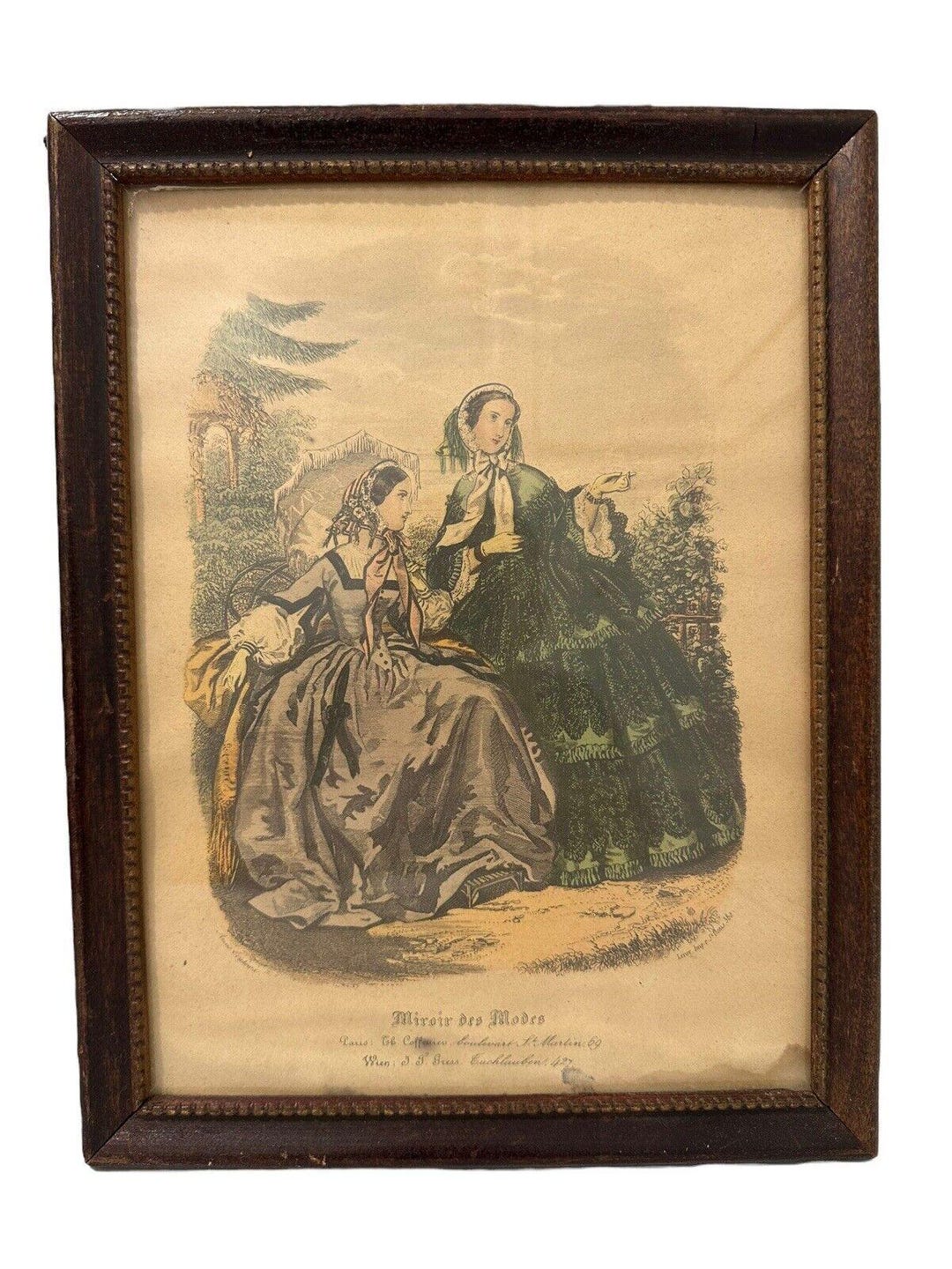 Antique Miroir Des Modes French Fashion Print Ladies Art Paris Framed ...