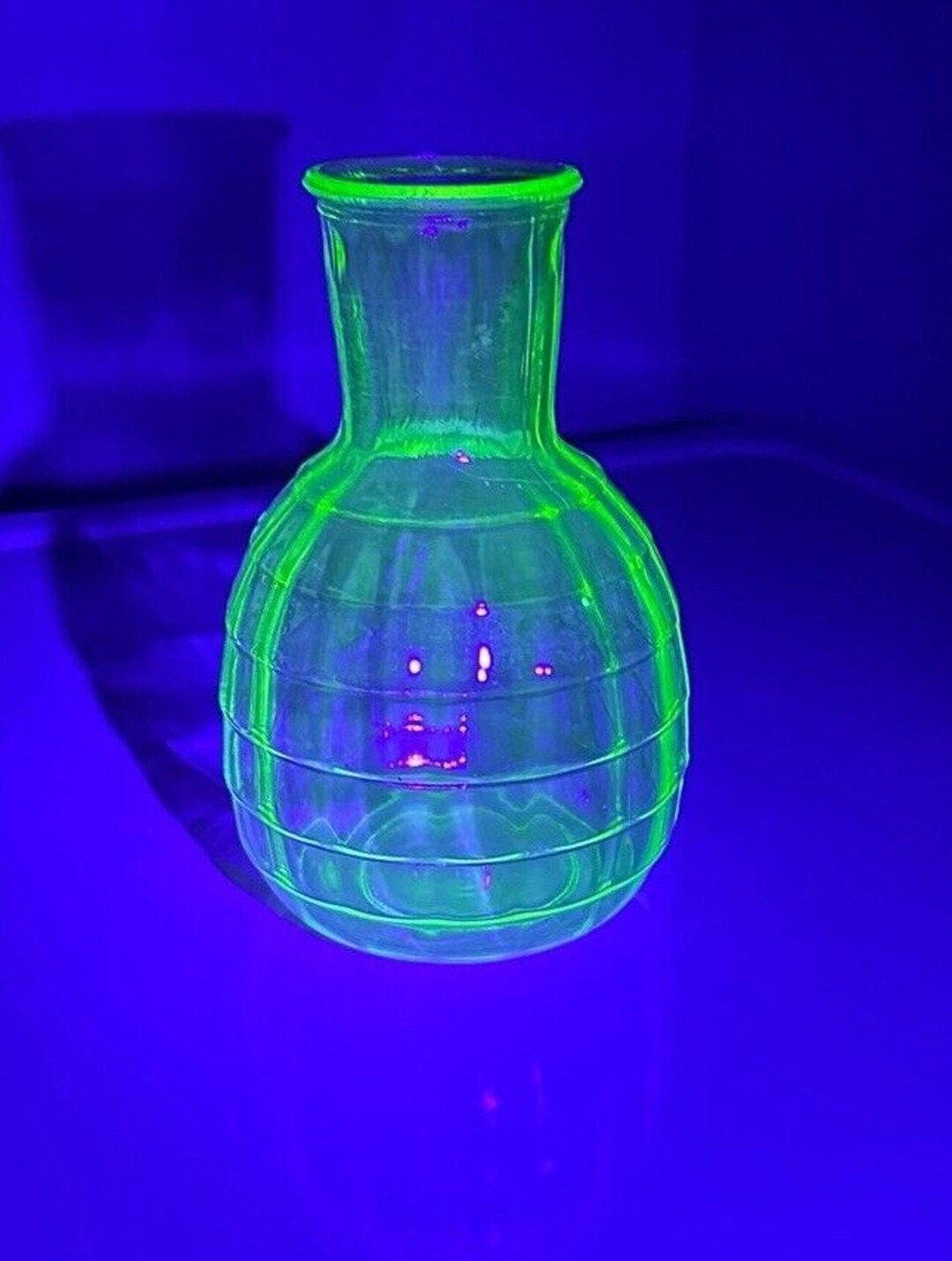 Vintage Uranium Green Glass Vase Grapes Vaseline Depression Block Optic ...