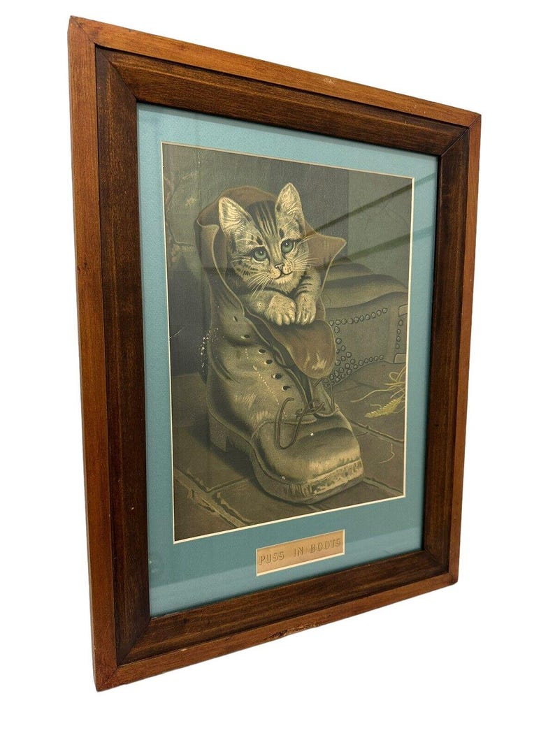 Antique "puss IN Boots" Lithograph Print Framed & Matted Frank Paton ...