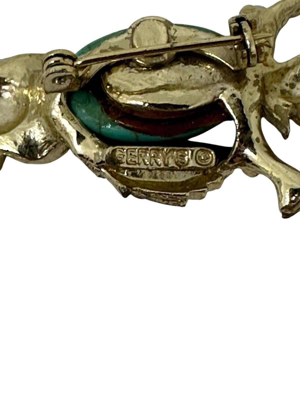 Vintage GERRY'S Gold Tone Jelly Belly Owl Brooch Pin Faux Turquoise ...