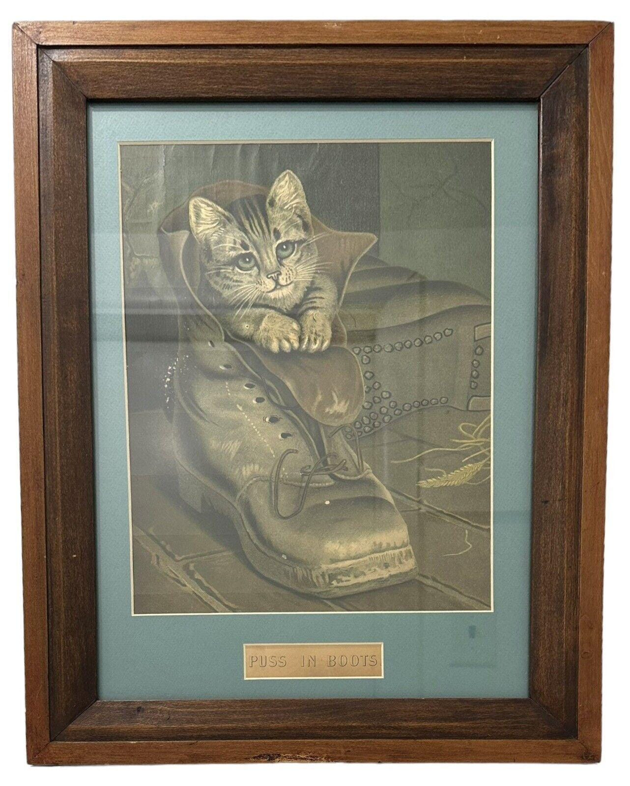 Antique "puss IN Boots" Lithograph Print Framed & Matted Frank Paton ...