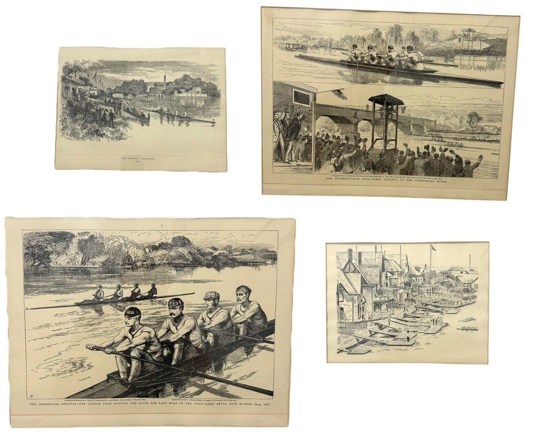 Set of 4 1870 Rowing Regatta on the Schuylkill River Lithographs Framed ...