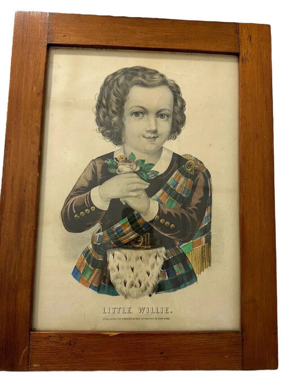 Currier & Ives Lithograph Print Hand Colored Framed - Little Willie ...