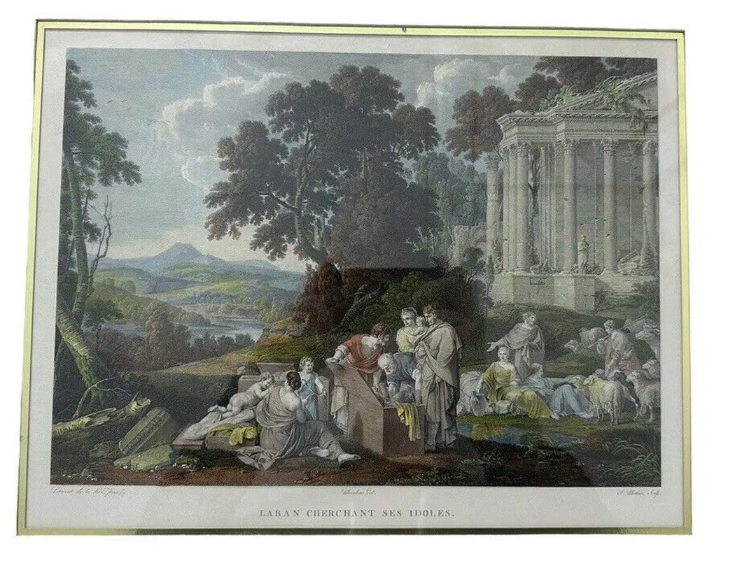 Hand Colored Engraving Circa 1815 Laban Cherchant Ses Idoles De La Hyre ...