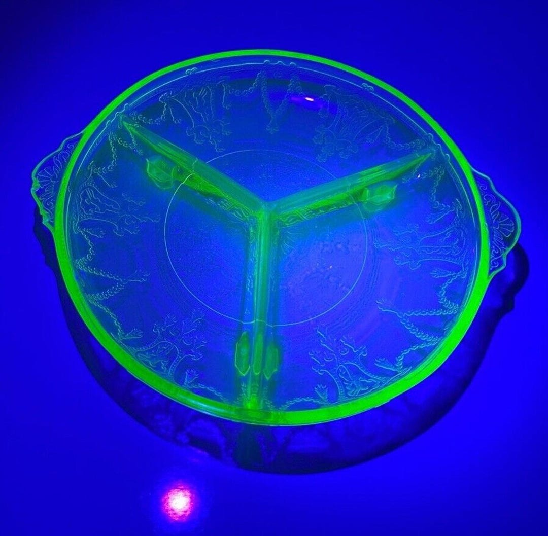 Antique Green Vaseline Uranium Glass Tri Footed Tri Divided Dish UV ...