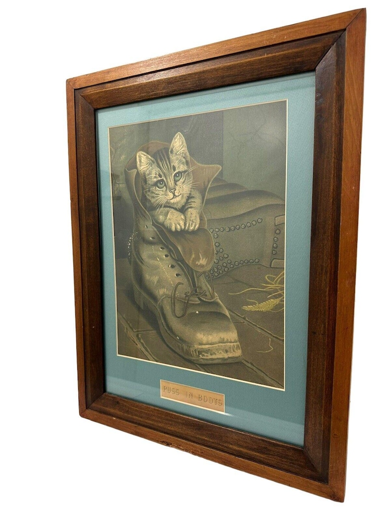 Antique "puss IN Boots" Lithograph Print Framed & Matted Frank Paton ...