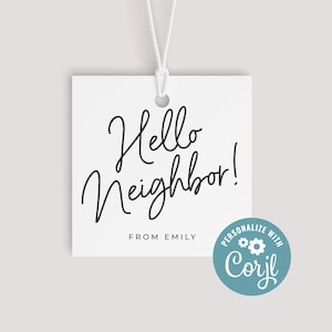 Hello Neighbor Gift Tag Minimalist Housewarming Gift Tag New Neighbor ...