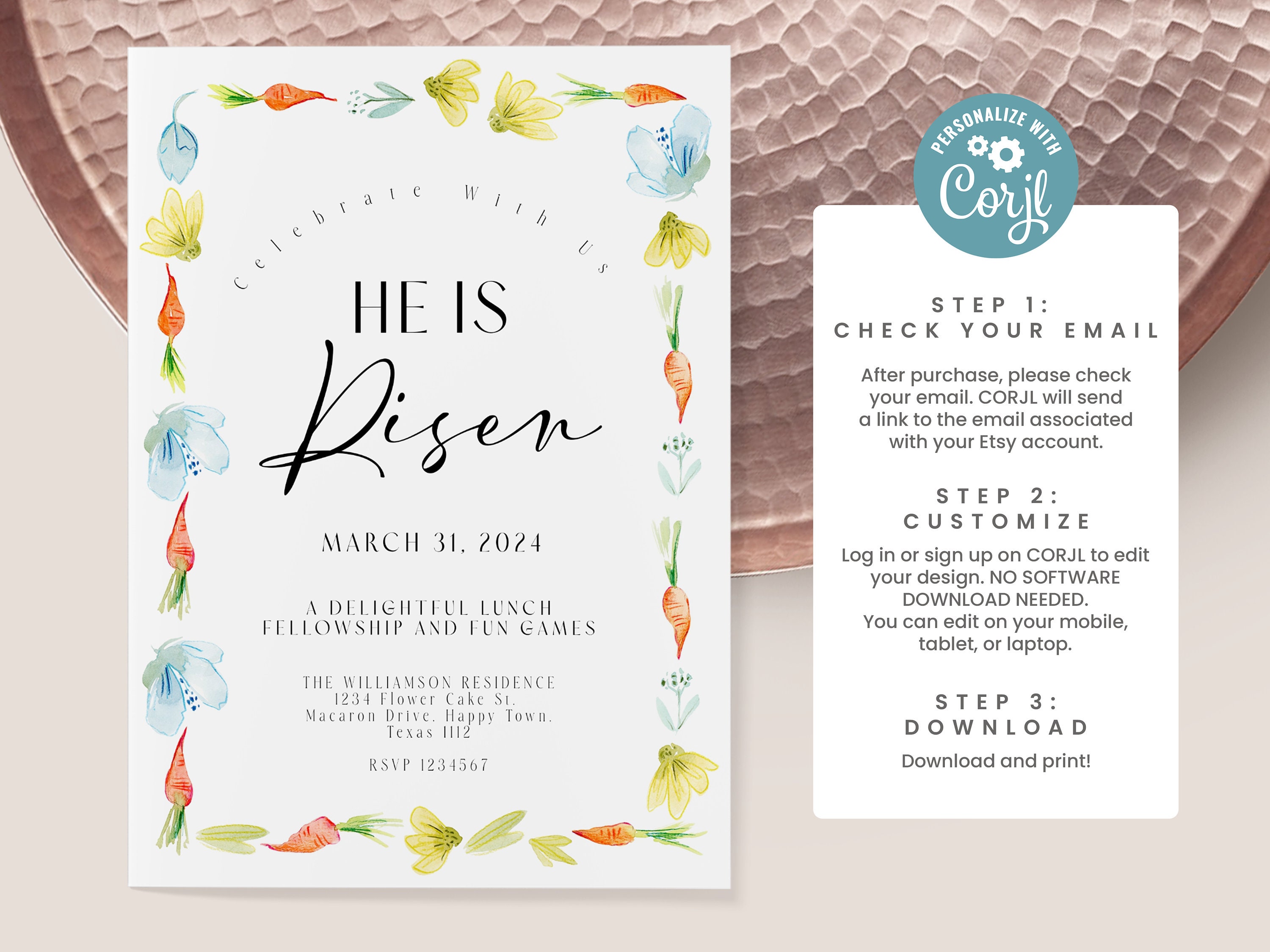 Editable He is Risen Invitation, Easter Party Invitation, Easter Sunday ...
