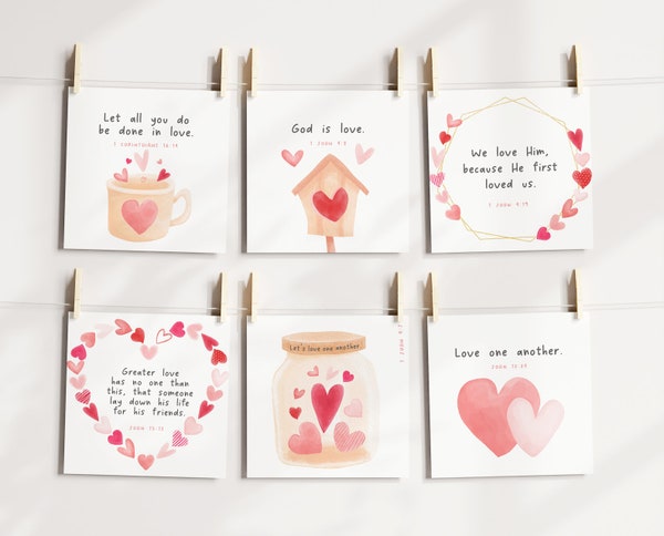 God's Love Bible Verse Note Cards Printable Scripture Valentines Cute ...