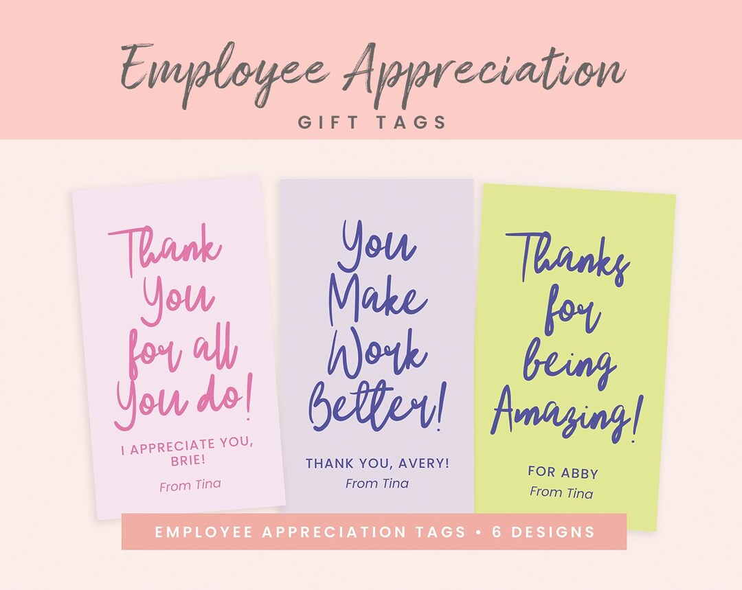 Editable Employee Appreciation Gift Tags Colorful Cards for Employee ...