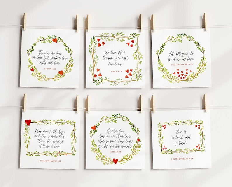 Love Bible Verse Cards, Valentine's Day Scripture Cards, Valentines ...