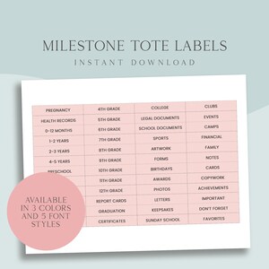Milestone Tote Labels, Kids Memory Box, Keepsakes Box, File Labels, DIY ...